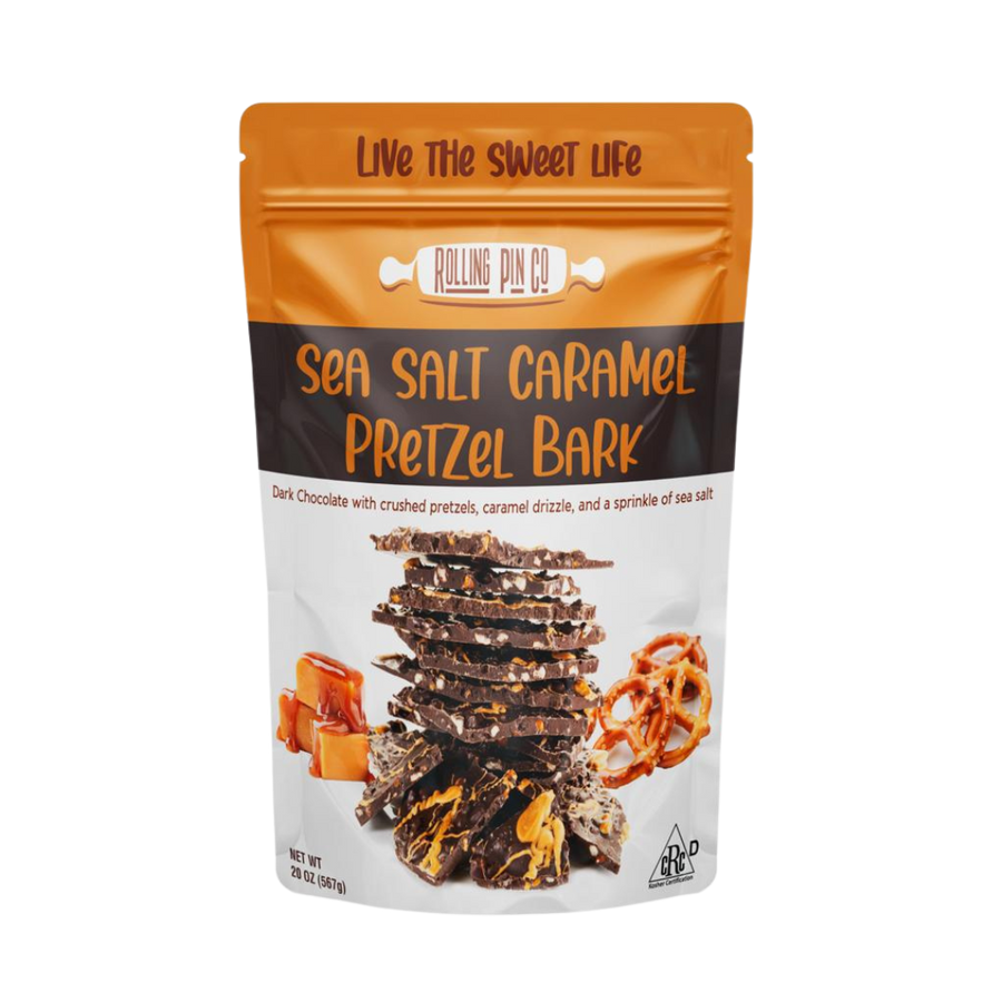 Sea Salt Caramel Pretzel Bark – Rolling Pin Snacks